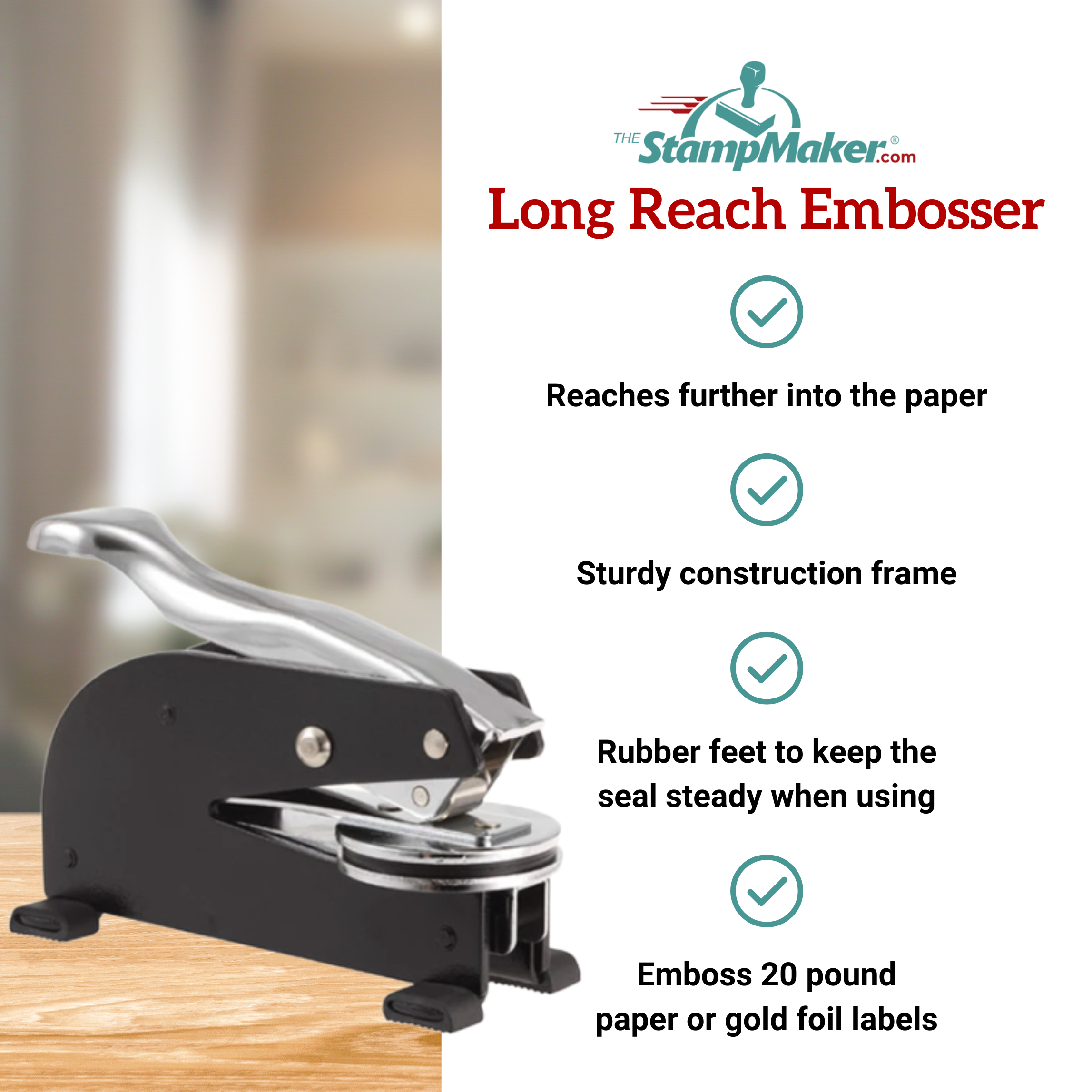 Custom Long Reach Desktop Embosser With Art and Text